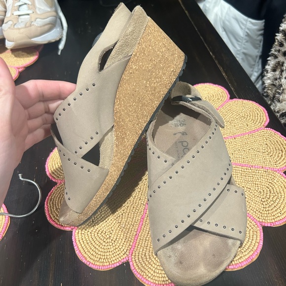Papillio | Shoes | Papillio Tan Wedge Sandals With Perforated Design ...